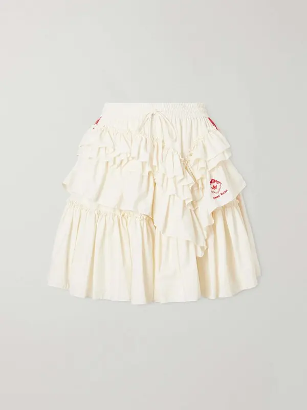 Simone Rocha Adidas Originals Logo-embroidered Asymmetric Ruffled Jersey Mini Skirt - White