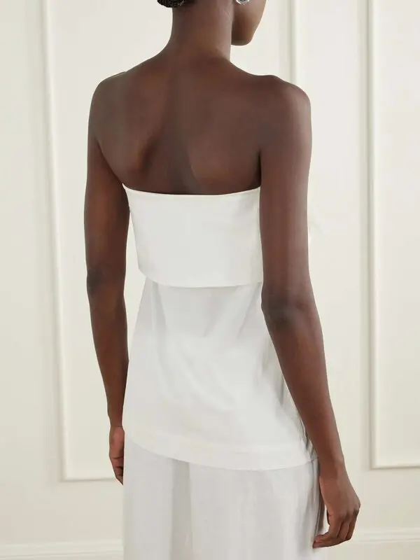ST. AGNI Strapless Draped Cotton-blend Top