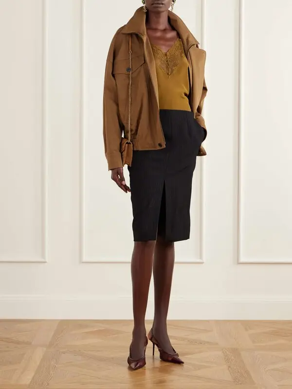 Saint Laurent Pinstriped Wool-blend Midi Skirt