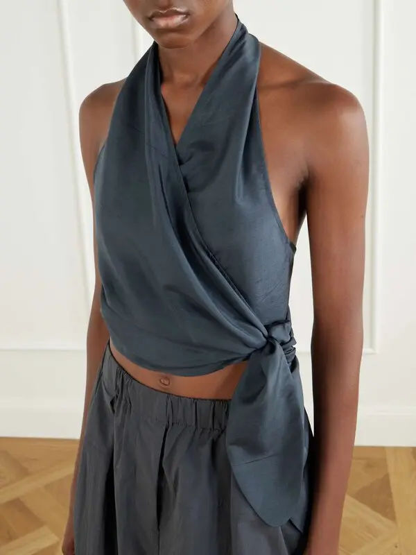 ST. AGNI Silk Wrap Halterneck Top