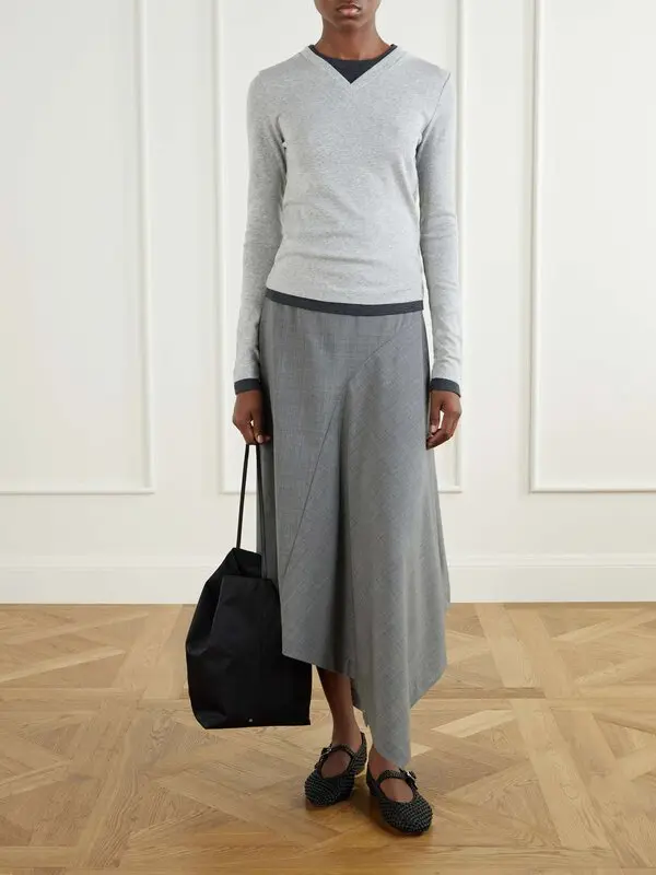 ST. AGNI Asymmetric Stretch-wool Midi Skirt