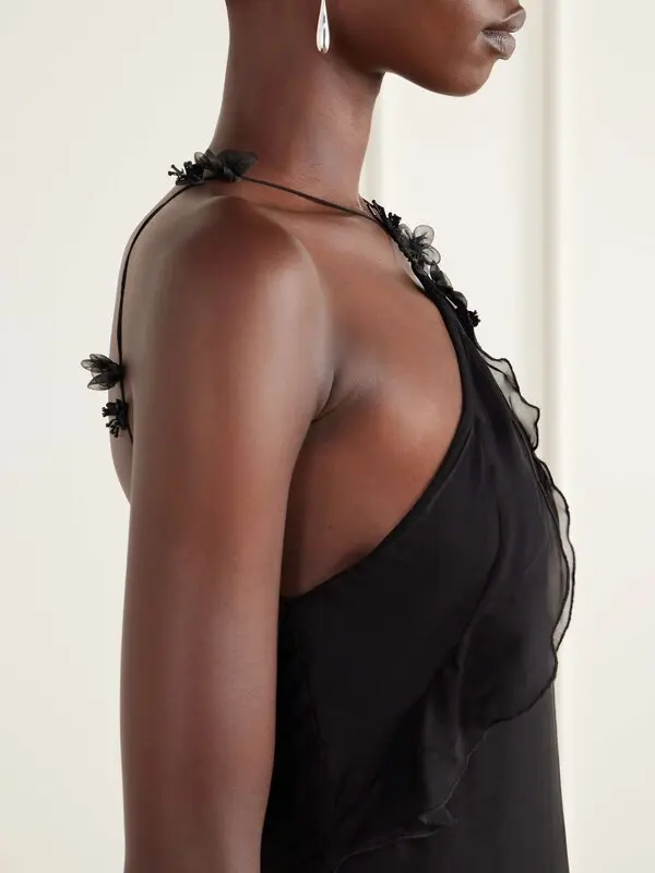 SIR. Lysia Open-back Embellished Ruffled Crepe Silk Halterneck Maxi Dress