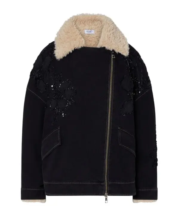 Liu Jo Embellished Faux Fur Denim Jacket