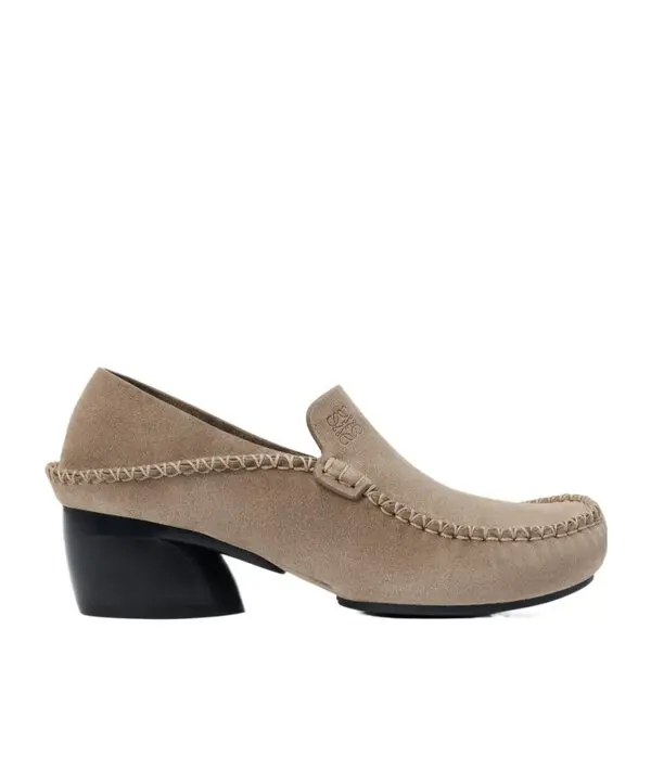 Loewe Oval Loafer In Suede Calfskin - Hazelnut