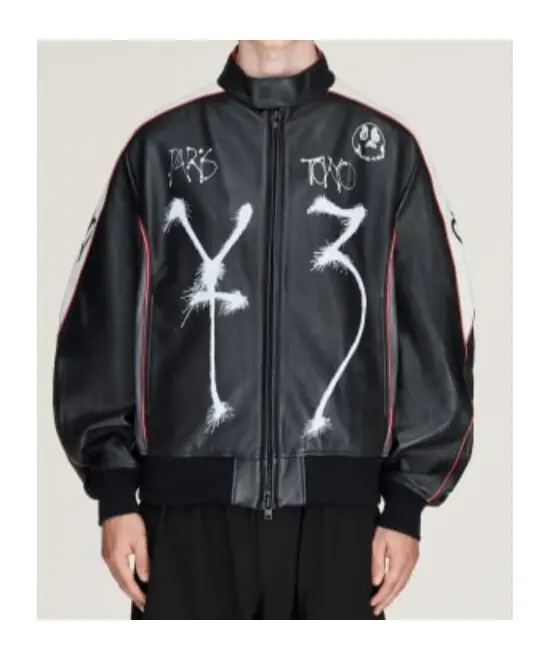 Y3 Chito Graphic Leather Biker Jacket