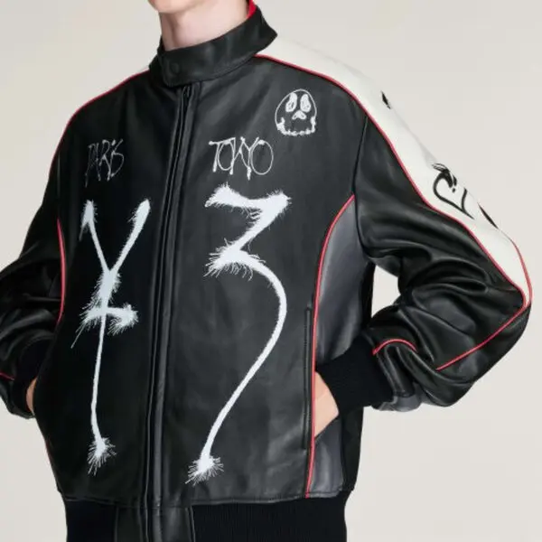 Y3 Chito Graphic Leather Biker Jacket