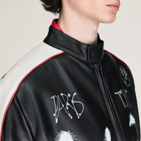 Y3 Chito Graphic Leather Biker Jacket