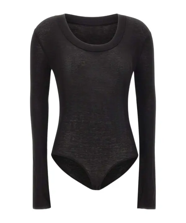 ENTIRE STUDIOS Wide Neck Long Sleeve Bodysuit - Black