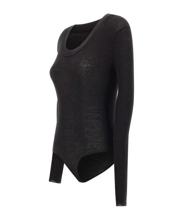 ENTIRE STUDIOS Wide Neck Long Sleeve Bodysuit - Black