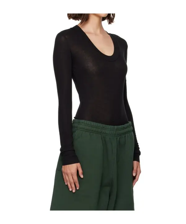 ENTIRE STUDIOS Wide Neck Long Sleeve Bodysuit - Black