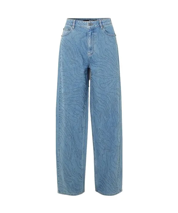 ROTATE BY BIRGER CHRISTENSEN Embellished Organic Denim Boyfriend Jeans - Blue
