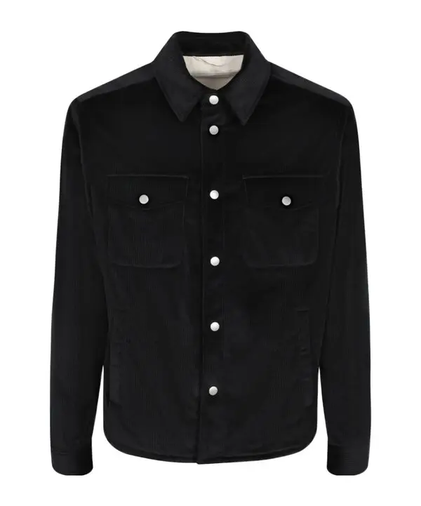 LARDINI Long Sleeved Snapped Corduroy Overshirt - Black