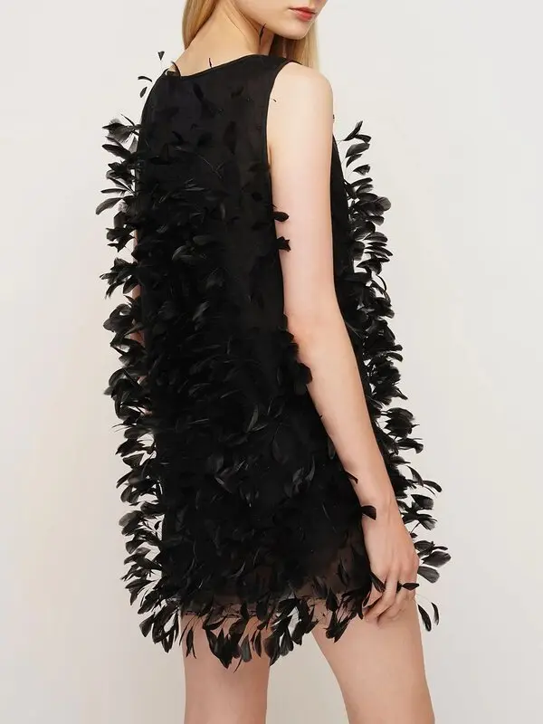Max Mara Feather Silk Chiffon Mini Dress