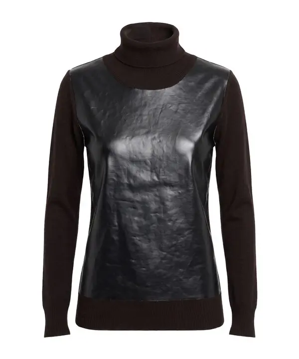 MAISON MARGIELA Two-tone Lightweight Knit Turtleneck Top - Black