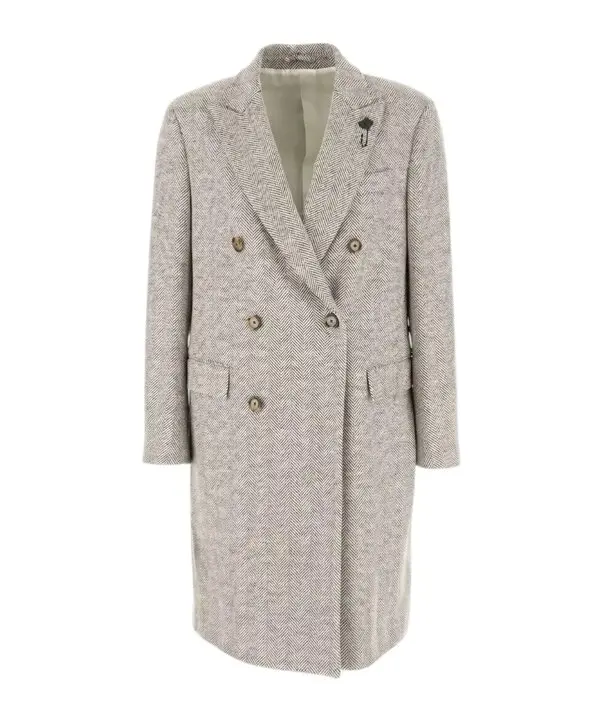 LARDINI Double-breasted Herringbone-tweed Coat