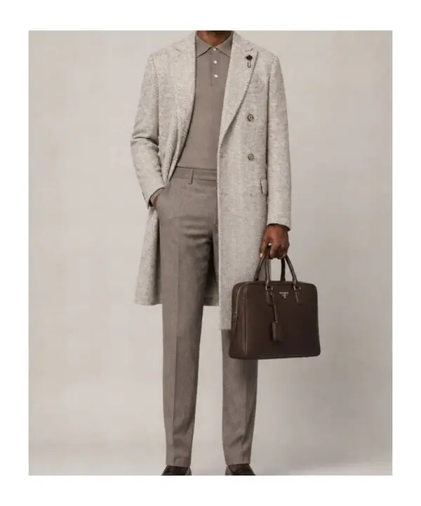 LARDINI Double-breasted Herringbone-tweed Coat