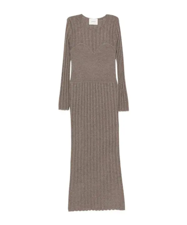 LISA YANG Long-sleeved Knit Dress - Brown