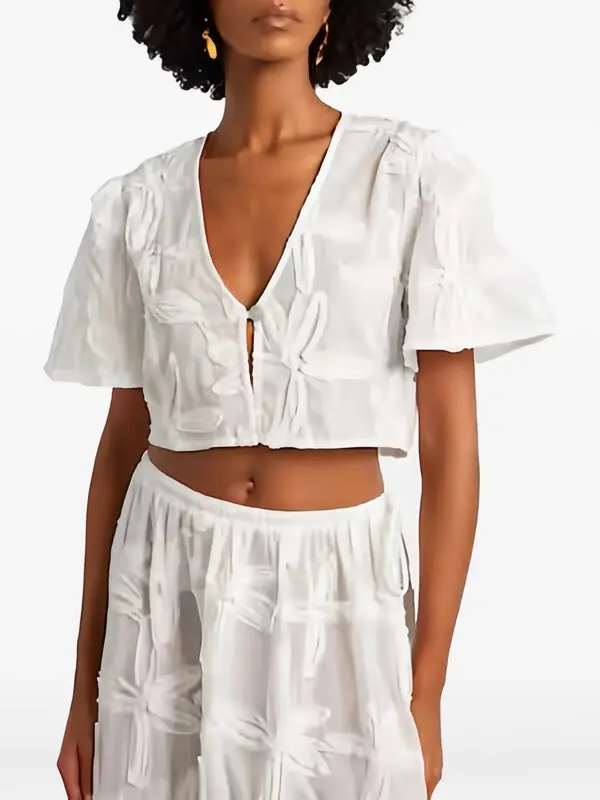 Farm Rio Embroidered Cropped Blouse