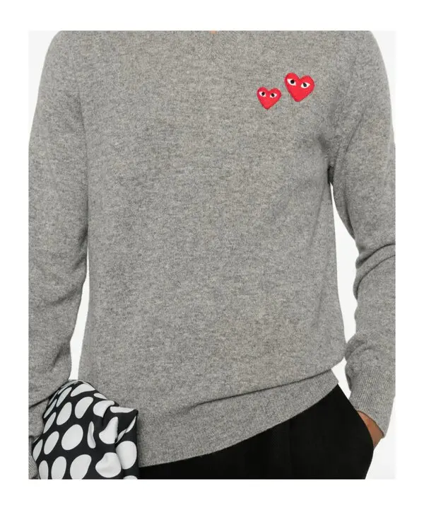 Play Comme Des Garcon Comme Des Garçons Play Heart Logo V-neck Knitted Sweater