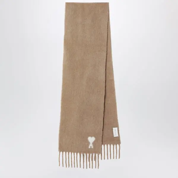 AMI Paris Beige De Coeur Scarf In Alpaca Blend - Cream