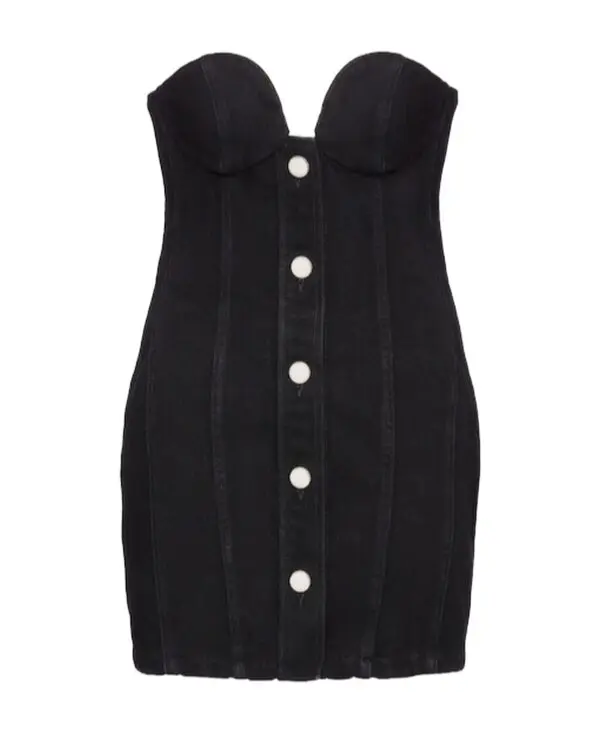Magda Butrym Buttons Open And Close Cotton Denim Tight Dress - Black