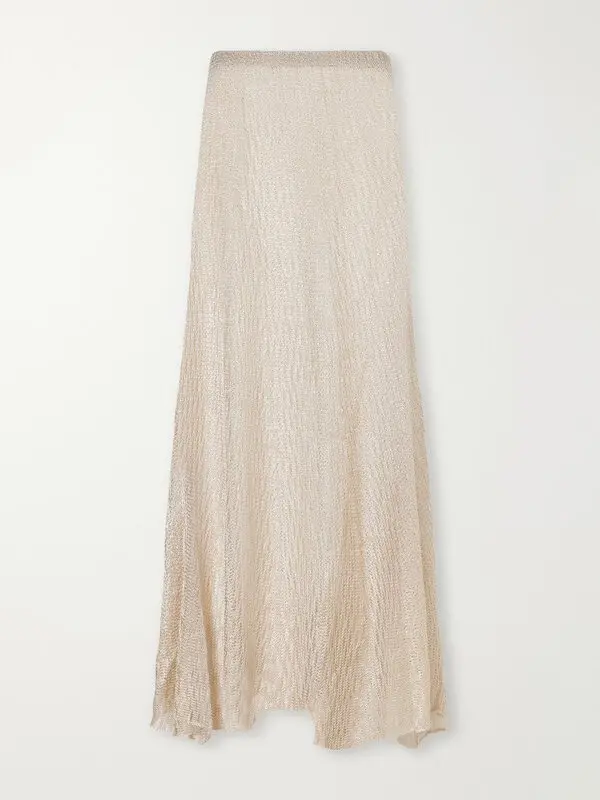 RUOHAN Parasol Open-knit Maxi Skirt - Neutrals