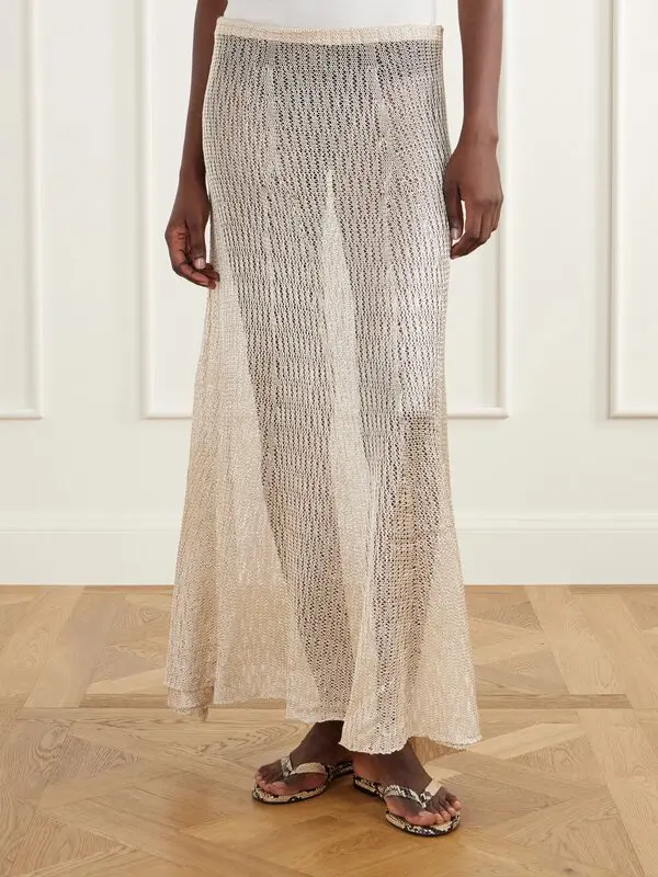 RUOHAN Parasol Open-knit Maxi Skirt - Neutrals