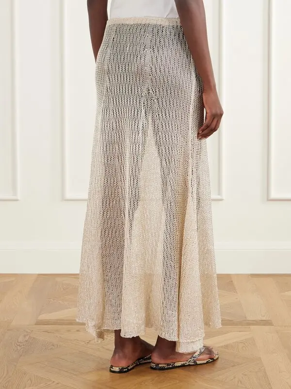 RUOHAN Parasol Open-knit Maxi Skirt - Neutrals