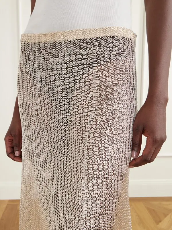 RUOHAN Parasol Open-knit Maxi Skirt - Neutrals