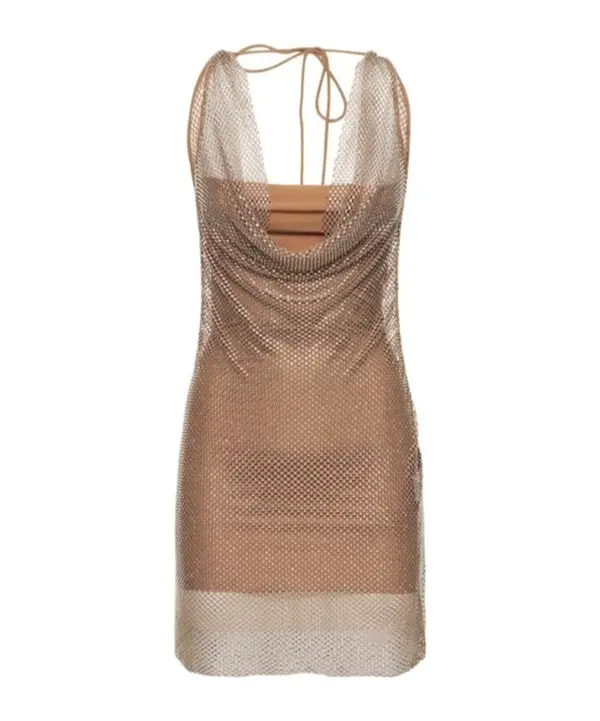 Giuseppe Di Morabito Embellished Mesh Mini Dress - Brown