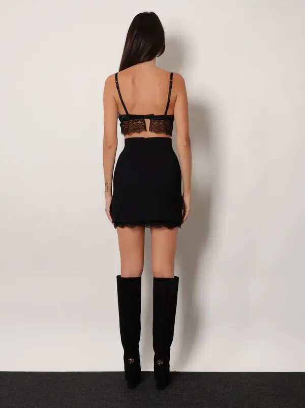 Dolce & Gabbana Virgin Wool Mini Skirt With Lace Detail