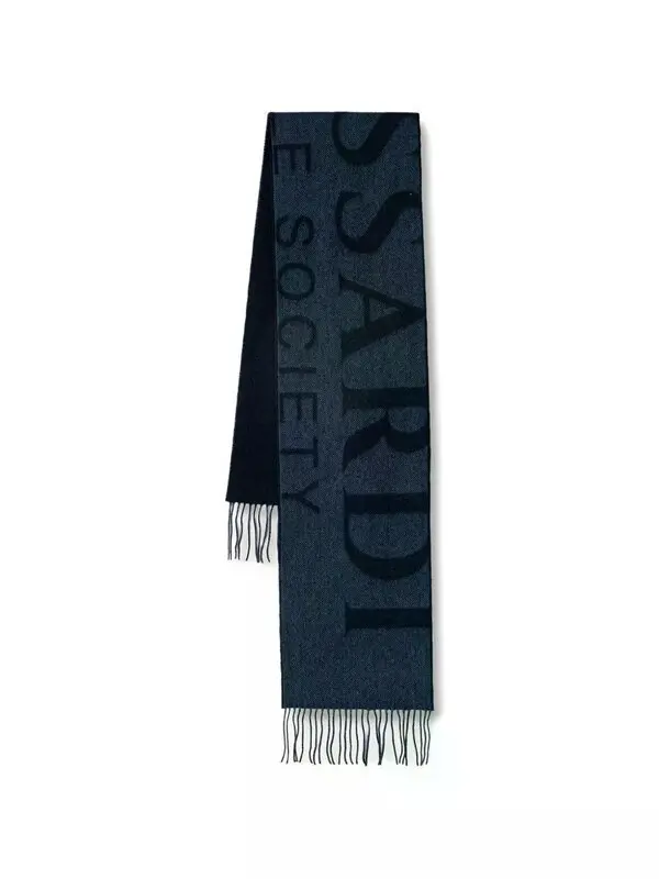 TRUSSARDI Gentle Society Logo-intarsia Fringed Scarf - Blue