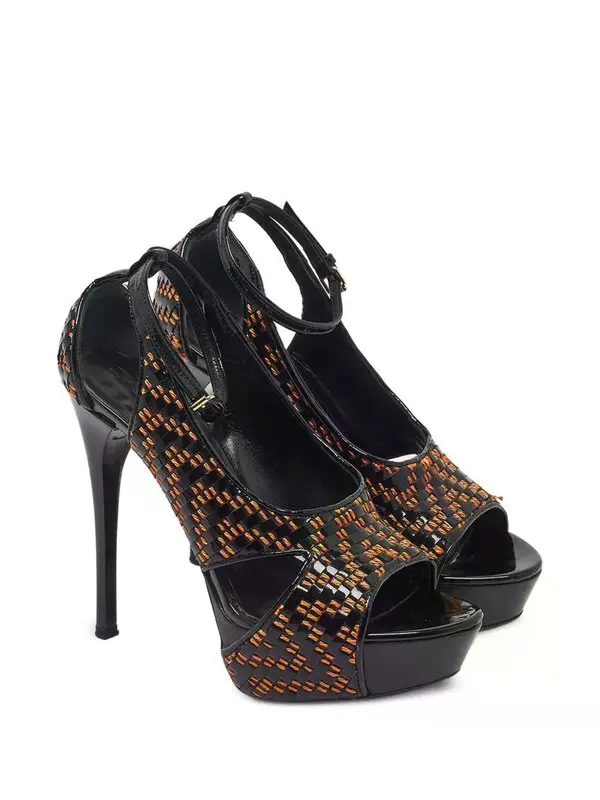 Burberry Woven Patent Leather Platform Pumps - Black