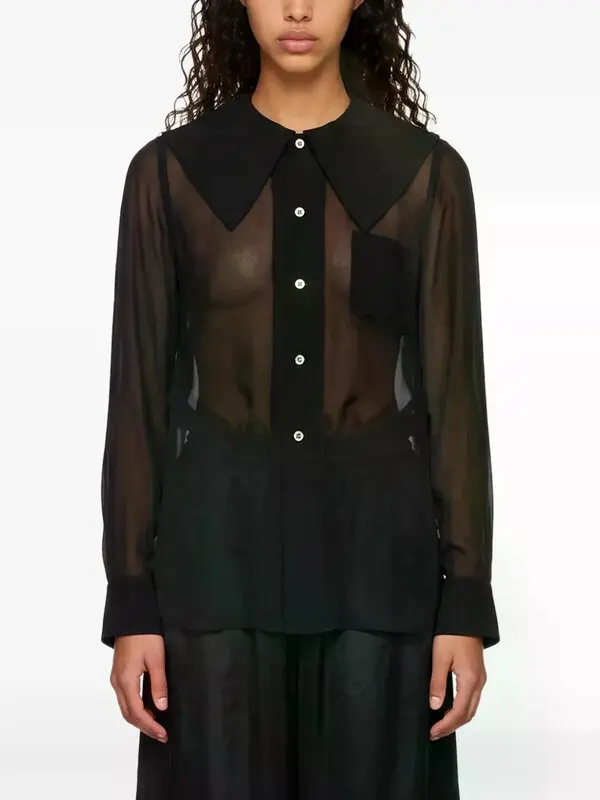 Comme Des Garçons Sheer Pointed-collar Shirt - Black