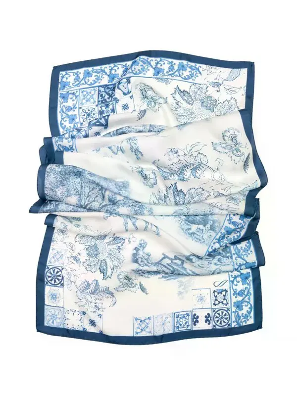 ELIZABETTA Toile De Jouy Silk Scarf - Blue