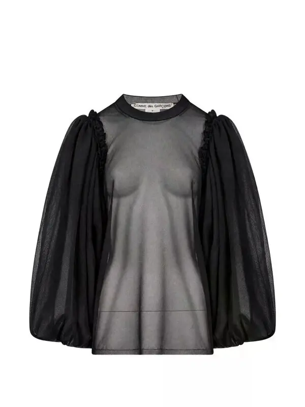 Comme Des Garçons Sheer Ruffled-trim Blouse - Black