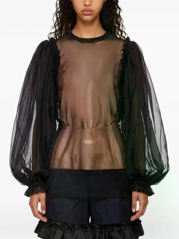 Comme Des Garçons Sheer Ruffled-trim Blouse