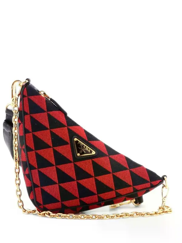 Prada Symbole Triangle Bag Leather And Jacquard Mini Shoulder Bag - Red