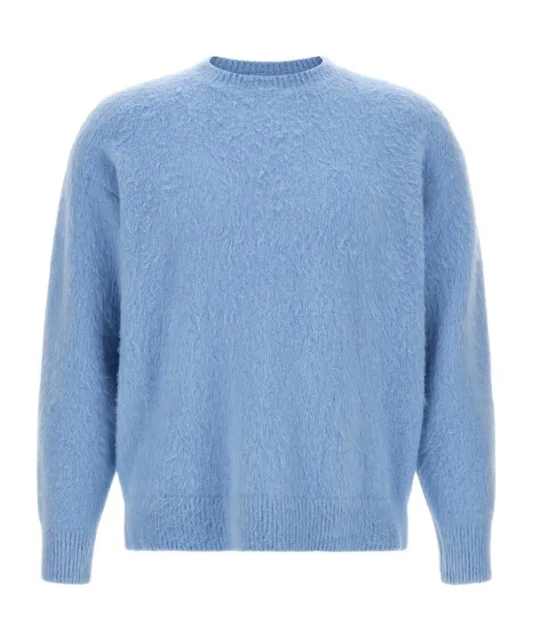 ROBERTO COLLINA Crew Neck Fluffy Knit Sweater - Light Blue