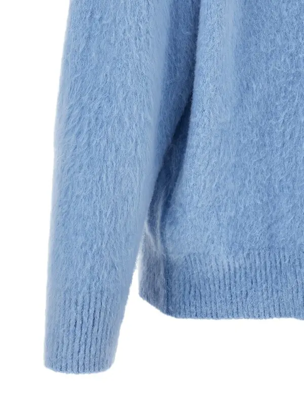 ROBERTO COLLINA Crew Neck Fluffy Knit Sweater - Light Blue