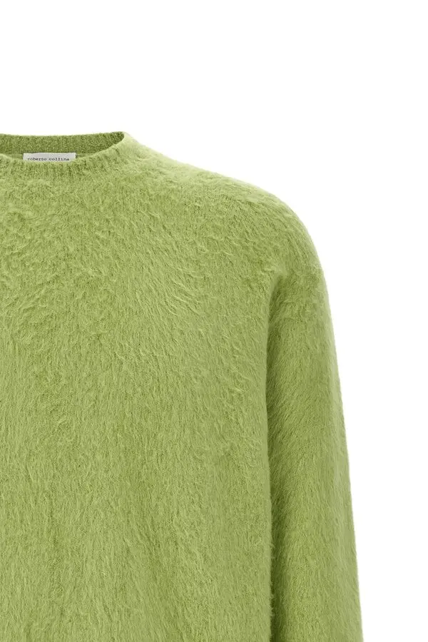ROBERTO COLLINA Crew Neck Fluffy Knit Sweater - Green