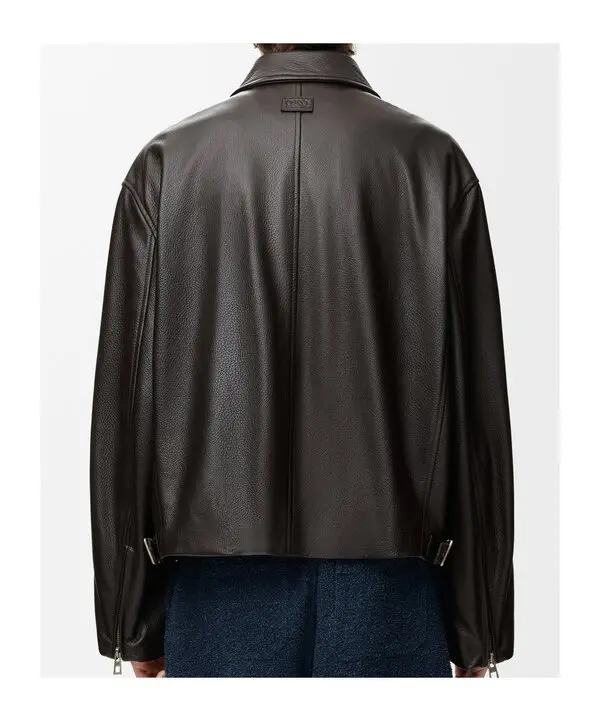 Loewe Long-sleeved Zip-up Leather Jacket - Dark Brown