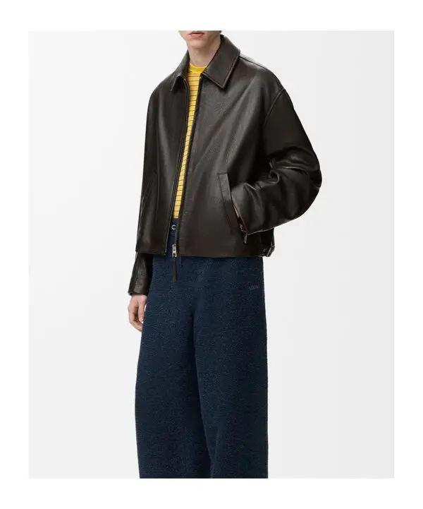 Loewe Long-sleeved Zip-up Leather Jacket - Dark Brown
