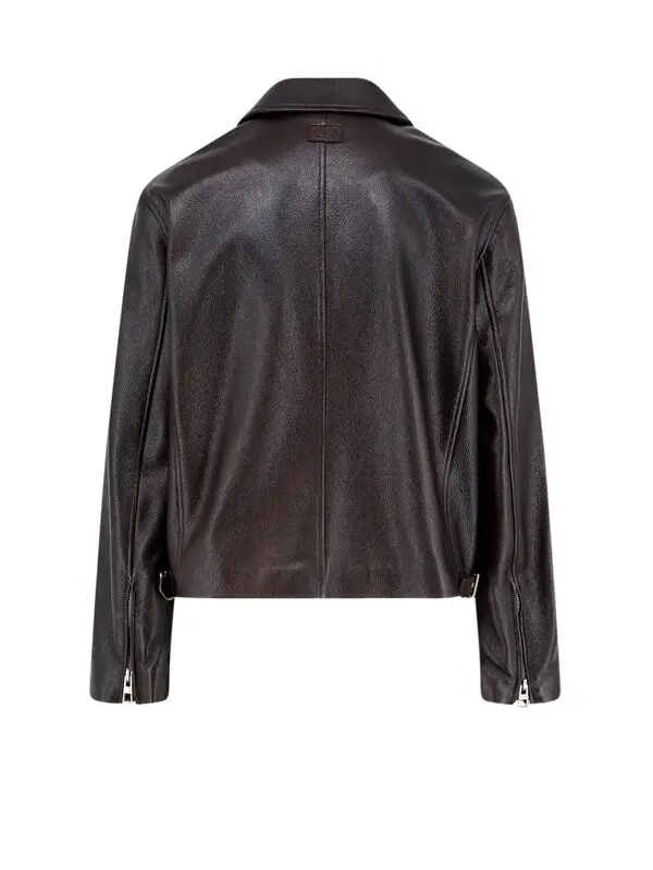 Loewe Long-sleeved Zip-up Leather Jacket - Dark Brown