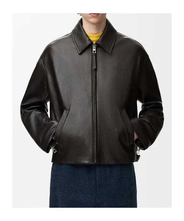 Loewe Long-sleeved Zip-up Leather Jacket - Dark Brown
