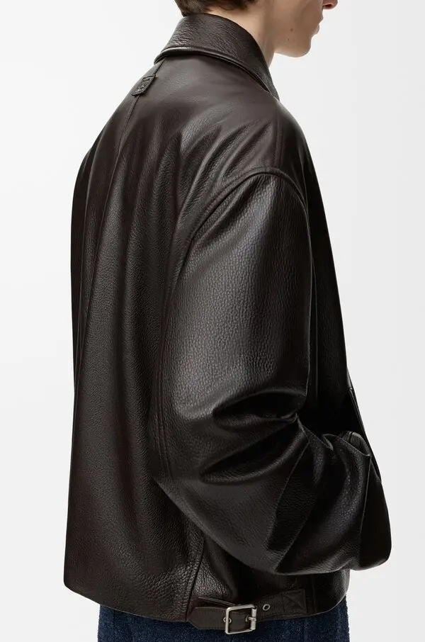 Loewe Long-sleeved Zip-up Leather Jacket - Dark Brown