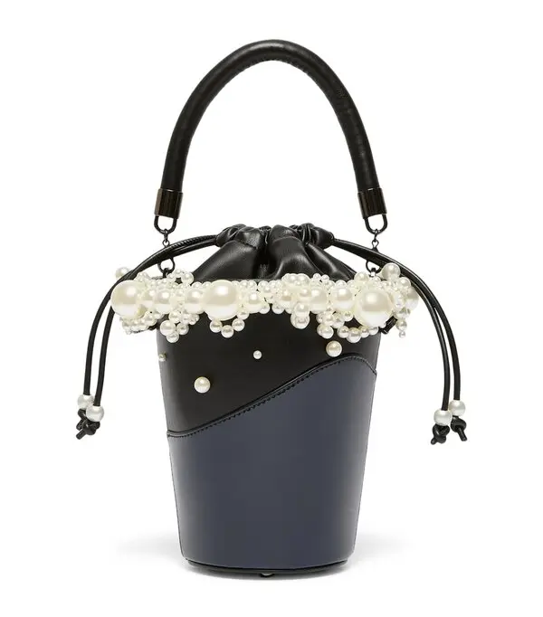 Marina Rinaldi Faux Pearl-trim Bucket Bag - Black