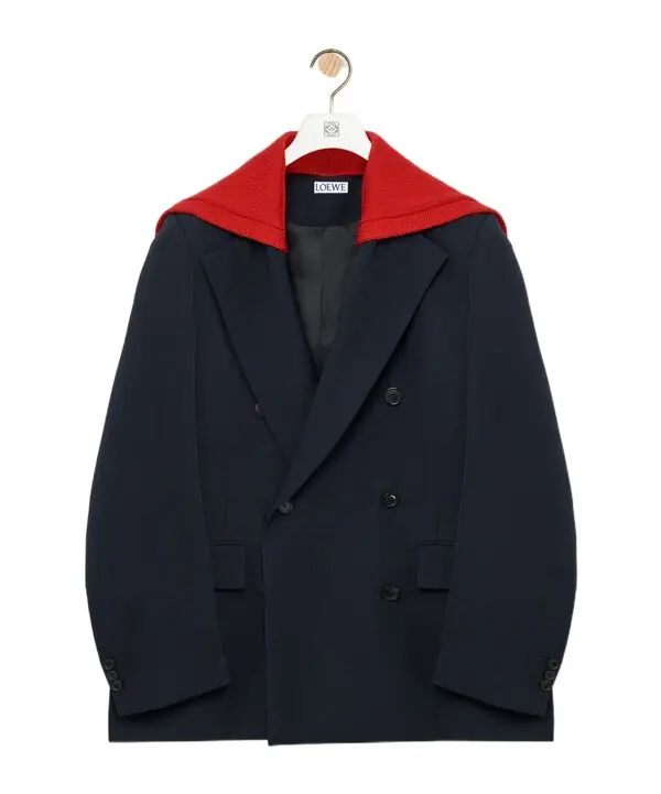 Loewe Double-breasted Knitted-collar Blazer - Dark Navy