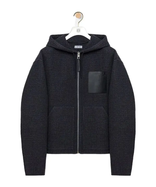 Loewe Hooded Jacket In Wool Blend - Deep Navy Blue
