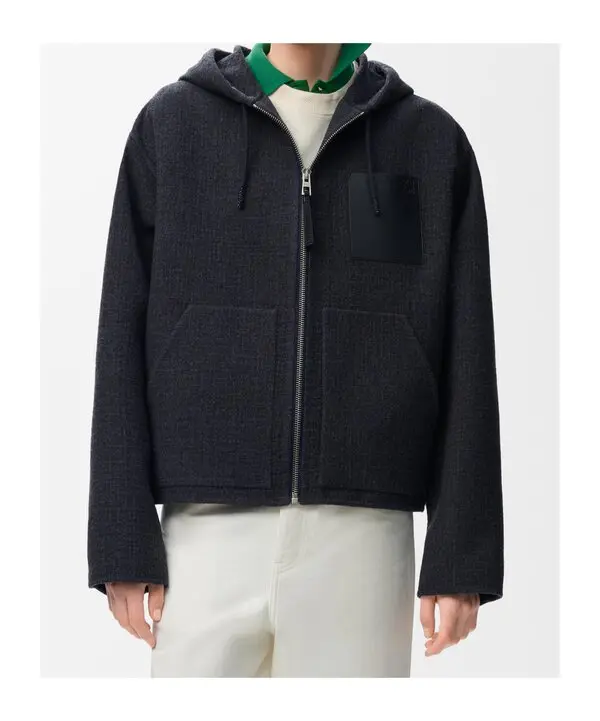 Loewe Hooded Jacket In Wool Blend - Deep Navy Blue